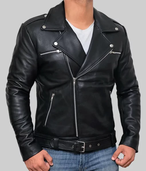 Lester Men's Black Biker Leather Jacket | NYC Jackets