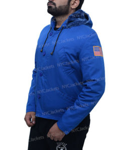 Stranger Things Jim Hopper Jacket | Blue Shearling Hooded Jacket