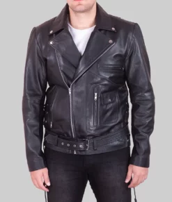 Charge Men's Black Biker Leather Jacket | NYC Jackets