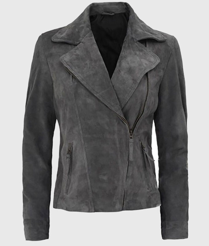 Lisa Women's Grey Suede Leather Biker Jacket - NYC Jackets