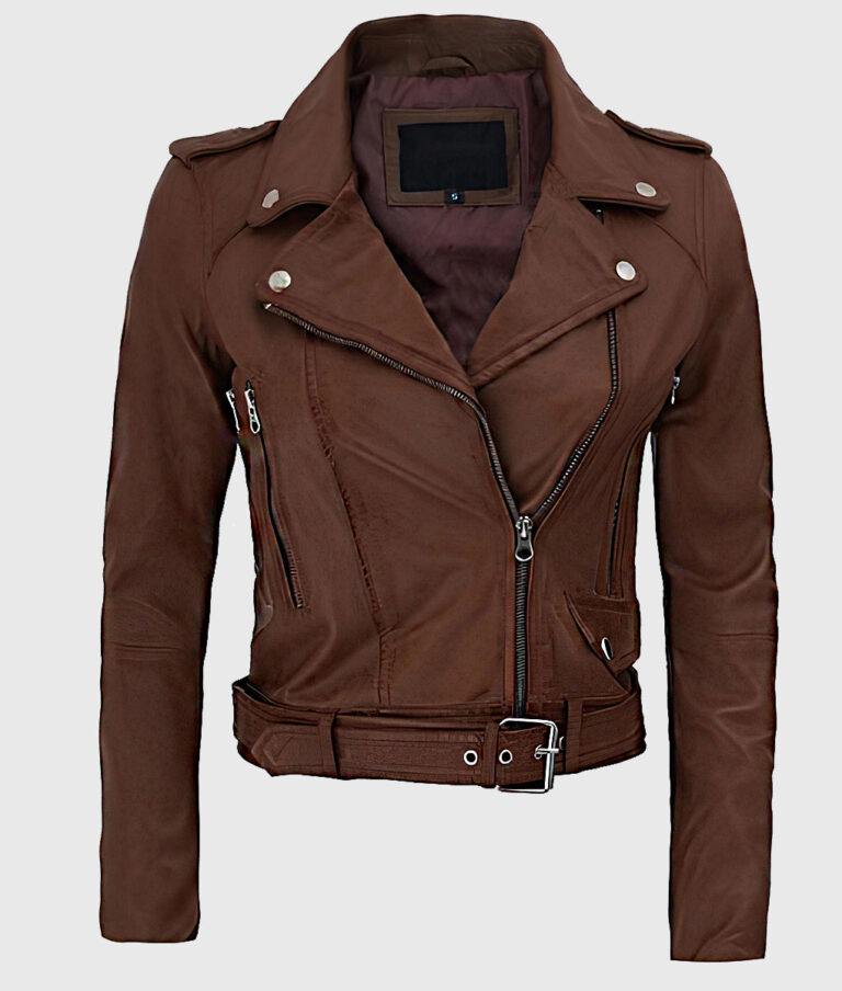 Jill Women's Maroon Moto Asymmetrical Double Rider Leather Jacket ...