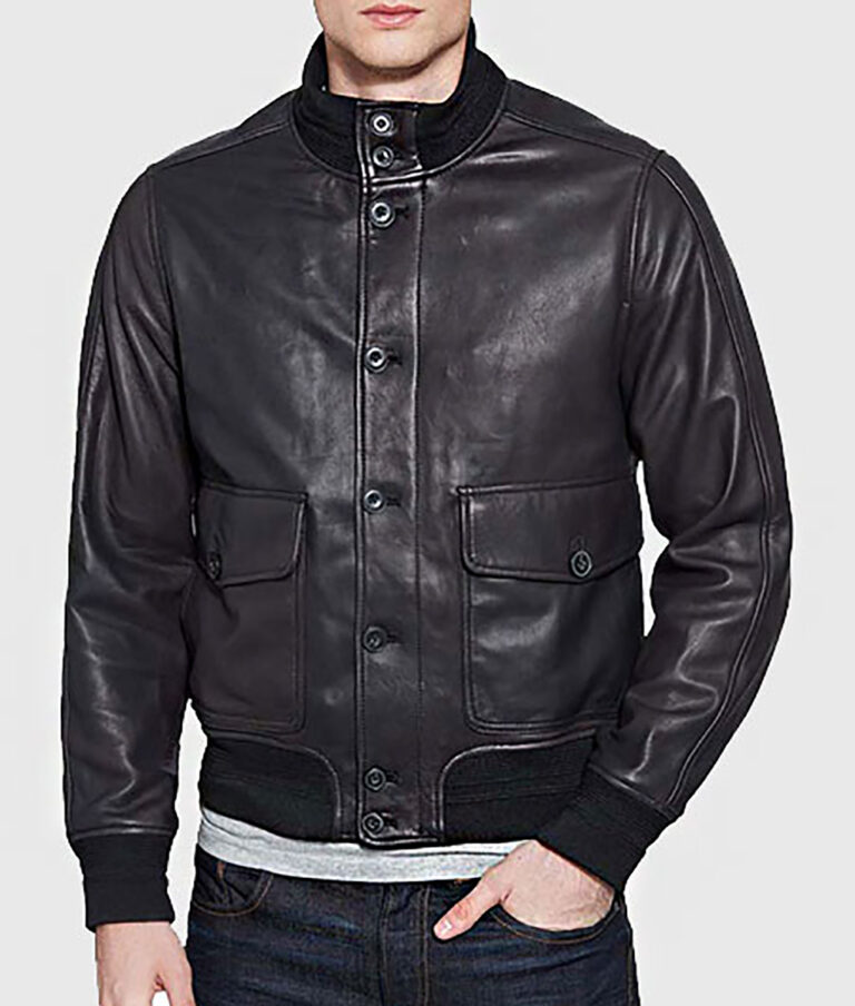 Christian Men’s Black Leather Bomber Jacket with Removable Hoodie