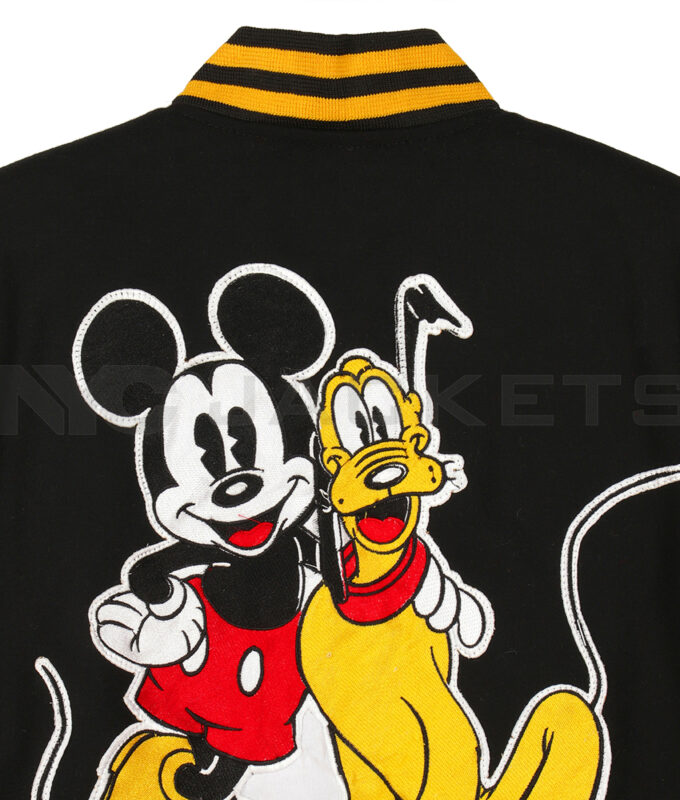 Mickey Mouse and Pluto Black and Red Varsity Jacket - Nycjackets
