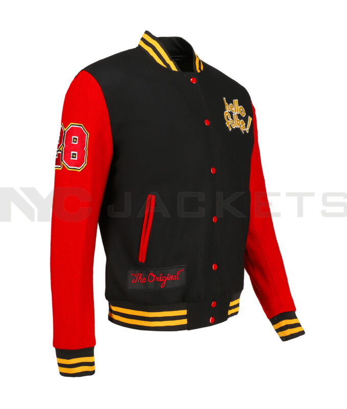 Mickey Mouse and Pluto Black and Red Varsity Jacket - Nycjackets