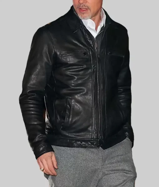 Brad Pitt Wolves Black Leather Jacket | NYC Jackets