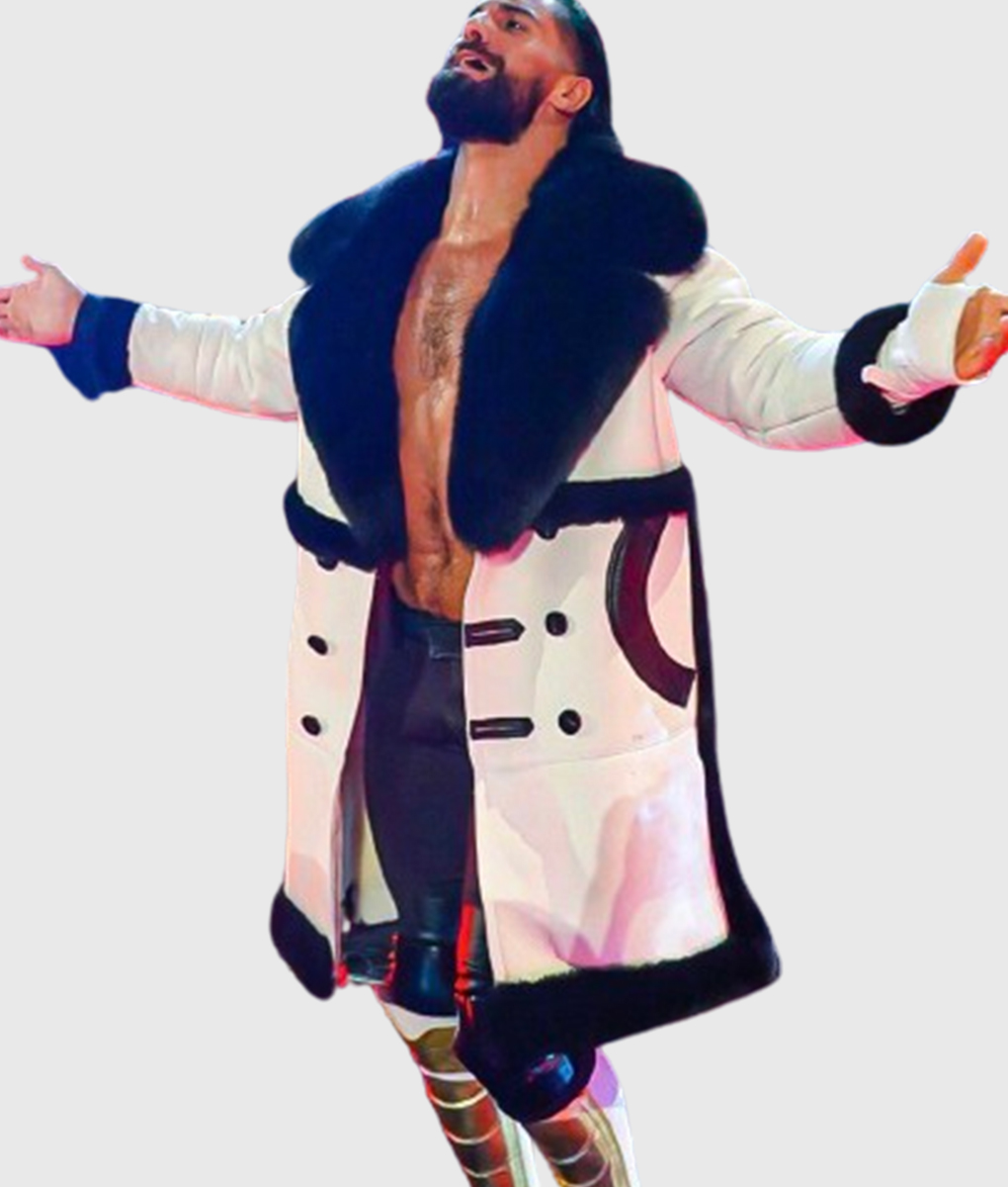 WWE RAW Seth Rollins Black Fur Collar White Coat | NYC Jackets
