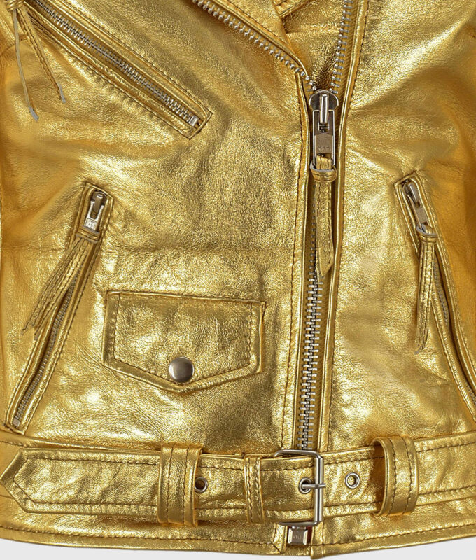 Katherine Women's Golden Metallic Leather Biker Jacket - NYC Jackets