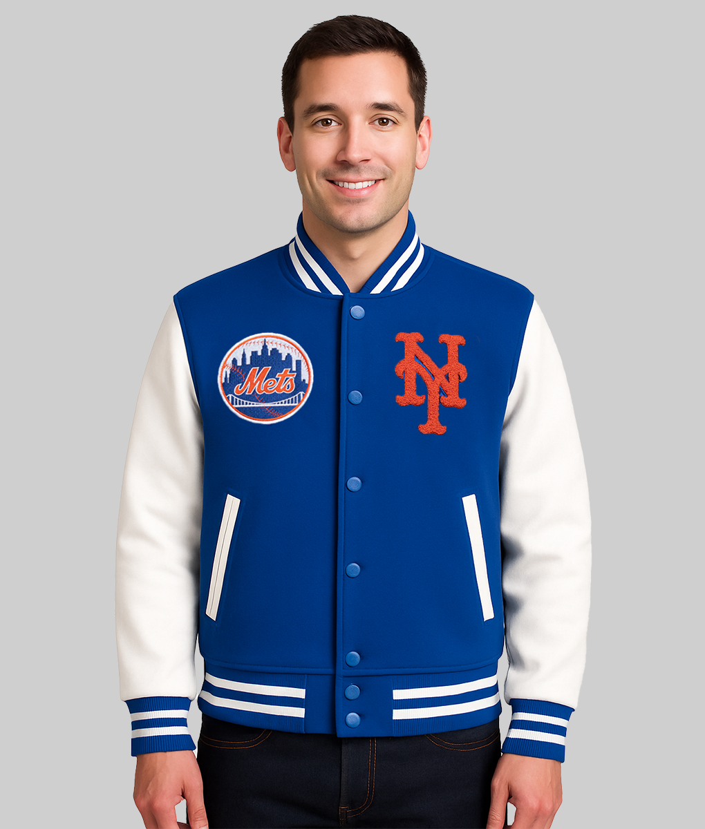 New York Mets Wordmark Blue Varsity Jacket | NYC Jackets