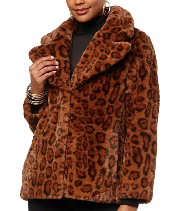 Women's Leopard Print Brown Faux Fur Coat - NYC Jackets