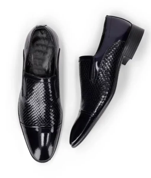 Danny Mens Shiny Blue Leather Dress Shoes | NYC Jackets