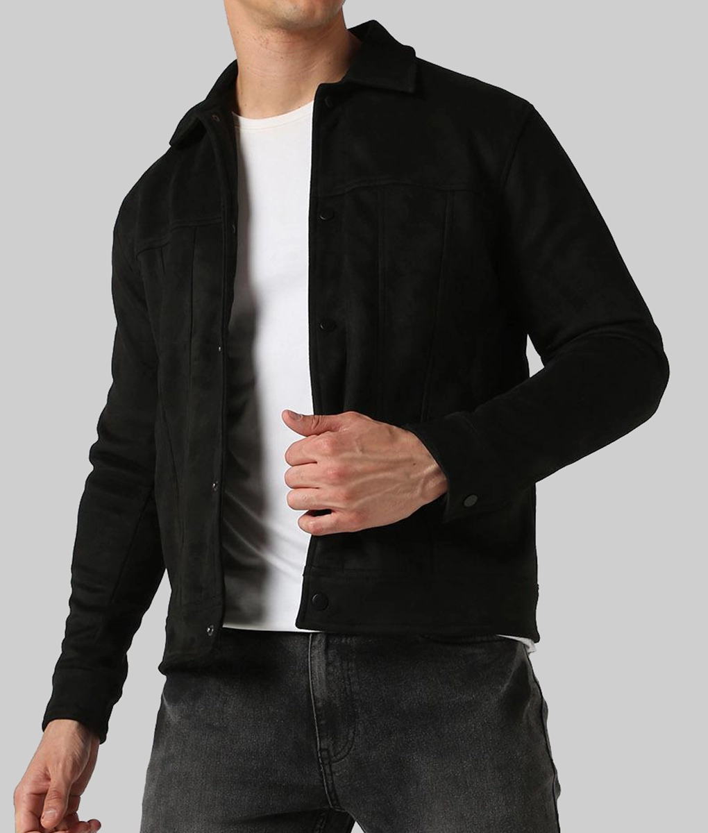 Bravo Men's Black Trucker Suede Jacket | NYC Jackets