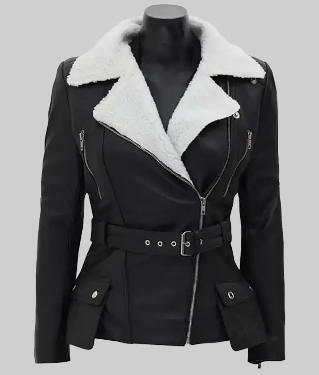 Daniels Women's Black Biker Shearling Leather Jacket | NYC Jackets