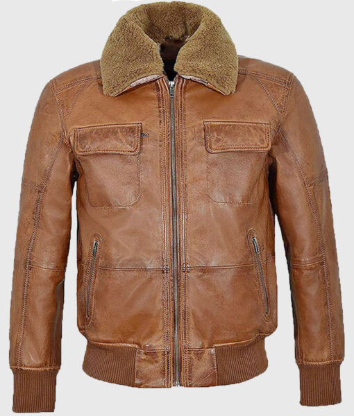 Jackson Men's Distressed Brown Bomber Leather Jacket | NYC Jackets