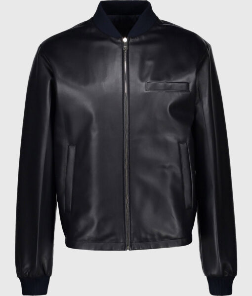 Blade Black Leather Bomber Jacket for Men