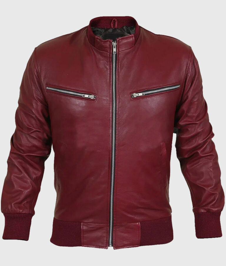 Curren Mens Maroon Bomber Leather Jacket | NYC Jackets