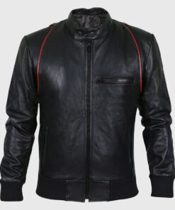 Drake Mens Black Bomber Moto Leather Jacket | NYC Jackets