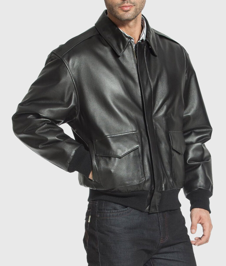 Flight Black A-2 Bomber Aviator Leather Jacket for Men