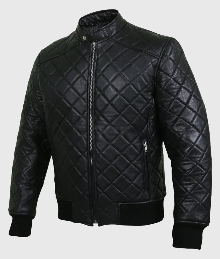 Harrison Mens Black Bomber Quilted Leather Jacket | NYC Jackets