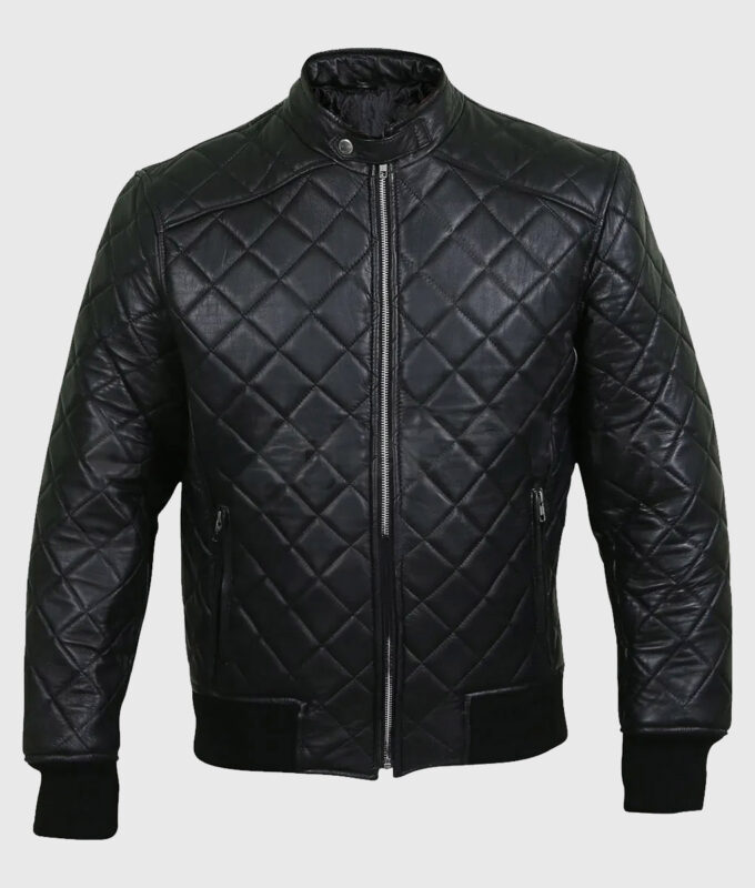 Harrison Mens Black Bomber Quilted Leather Jacket | NYC Jackets