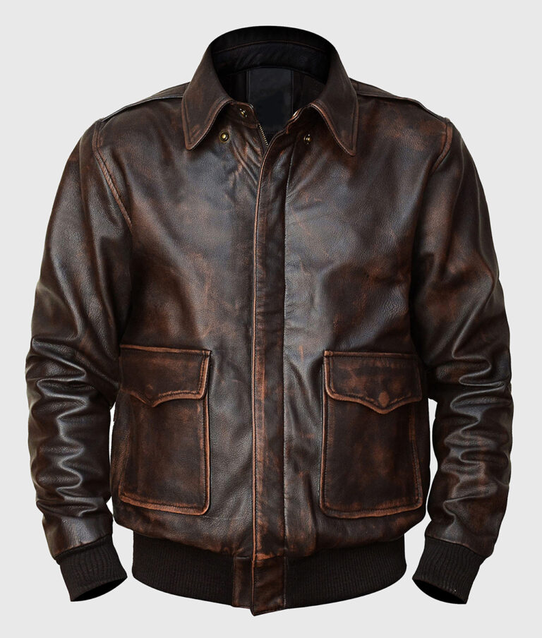 Jacob Men's Distressed Brown A-2 Bomber Leather Jacket | NYC Jackets