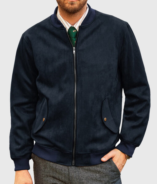 James Mens Dark Blue Bomber Suede Jacket | NYC Jackets