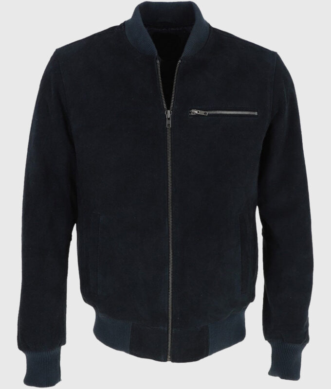 Noah Mens Navy Blue Bomber Suede Jacket | NYC Jackets