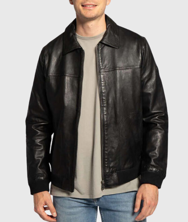 Richard Mens Black Bomber Leather Jacket | NYC Jackets
