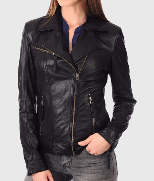 Ava Black Double Rider Biker Leather Jacket for Women