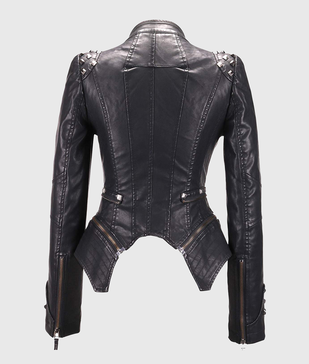 Camila Black Studded Biker Leather Jacket for Women