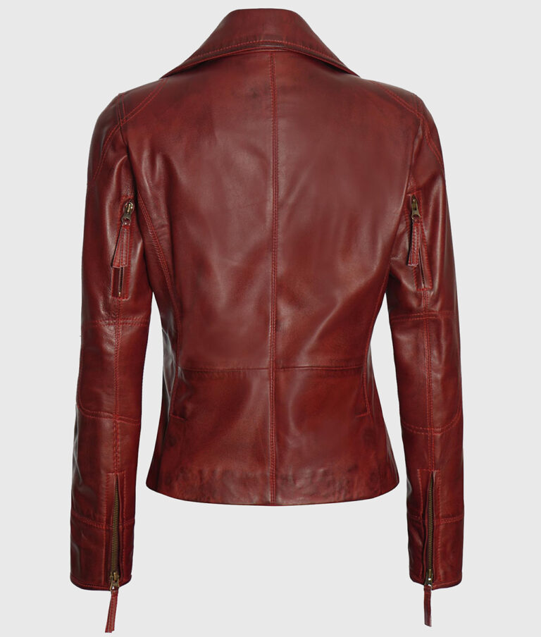 Dame Red Double Rider Biker Leather Jacket for Women