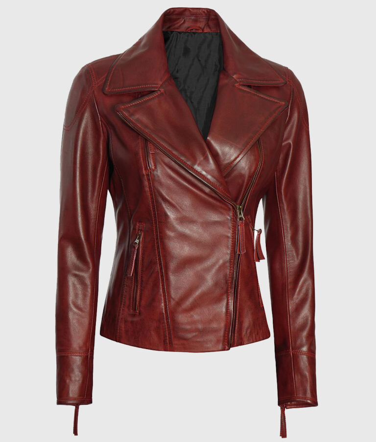 Dame Red Double Rider Biker Leather Jacket for Women