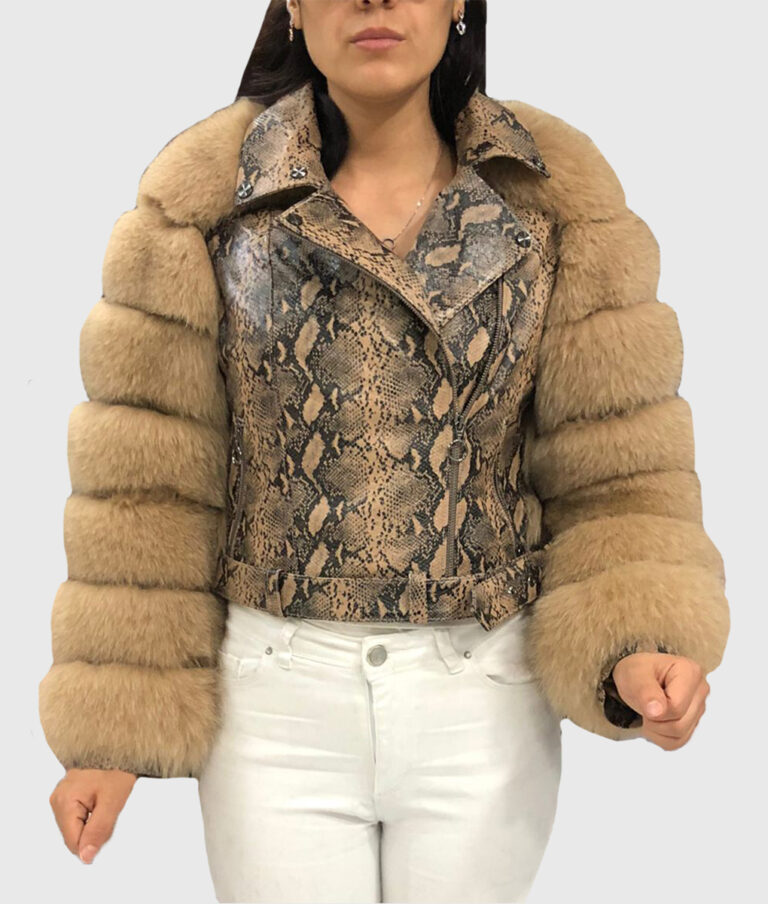 Diantha Women's Brown Real Fox Fur Trim Jacket | NYC Jackets