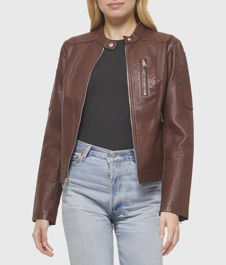 Emma Brown Quilted Moto Cafe Racer Biker Jacket for Women