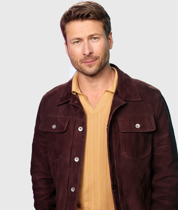 Glen Powell Hitman Gary Johnson Brown Suede Trucker Jacket