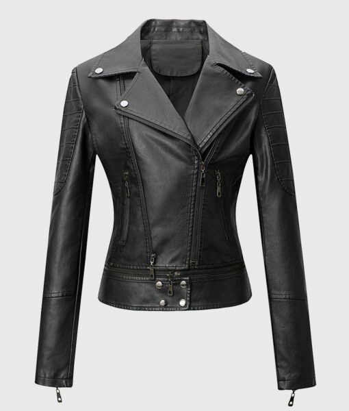 Sophia Black Double Rider Biker Leather Jacket for Women