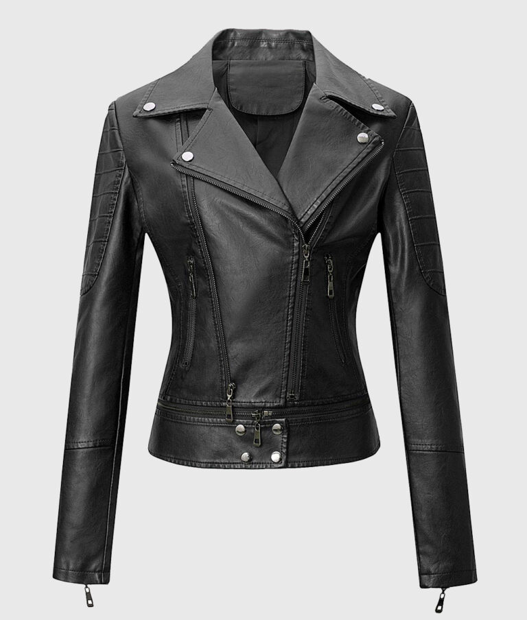Sophia Black Double Rider Biker Leather Jacket for Women