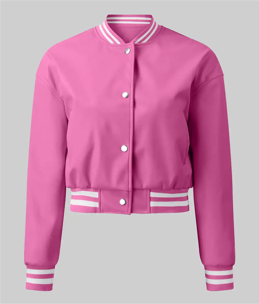 Adele Women's Pink Leather Varsity Jacket | NYC Jackets