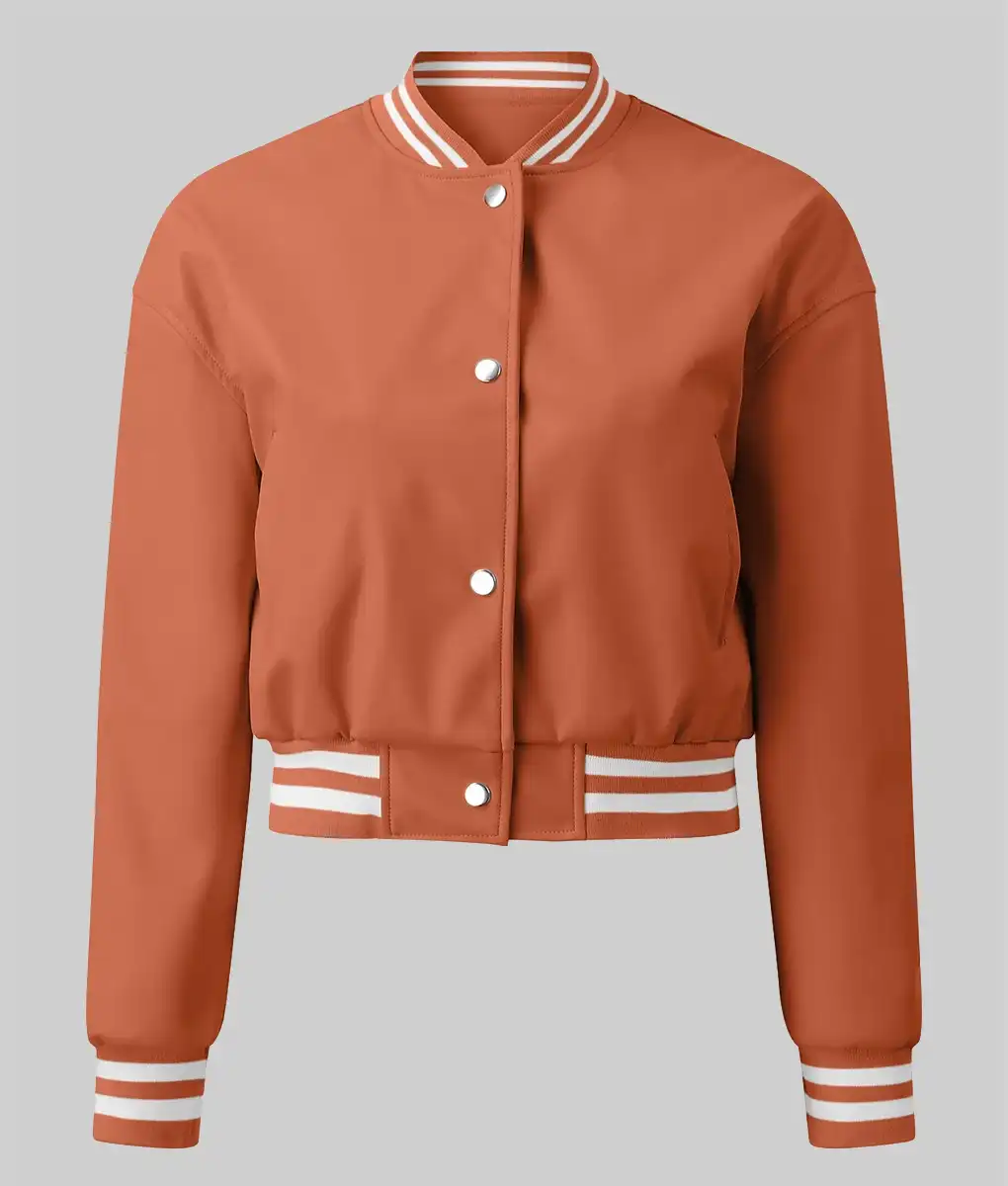 Sara Women's Orange Leather Varsity Jacket | NYC Jackets