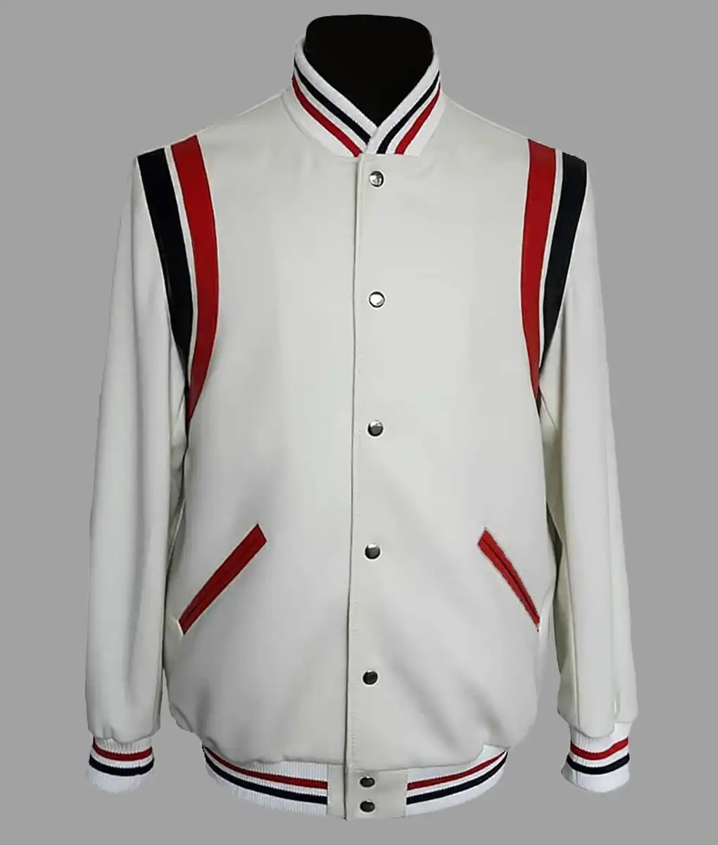 Mack Men's White Striped Varsity Jacket | NYC Jackets