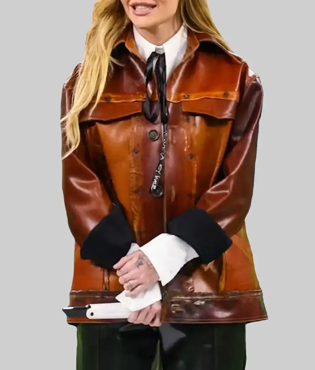 NFL Football Game Luisa Sonza Brown Leather Jacket | NYC Jackets