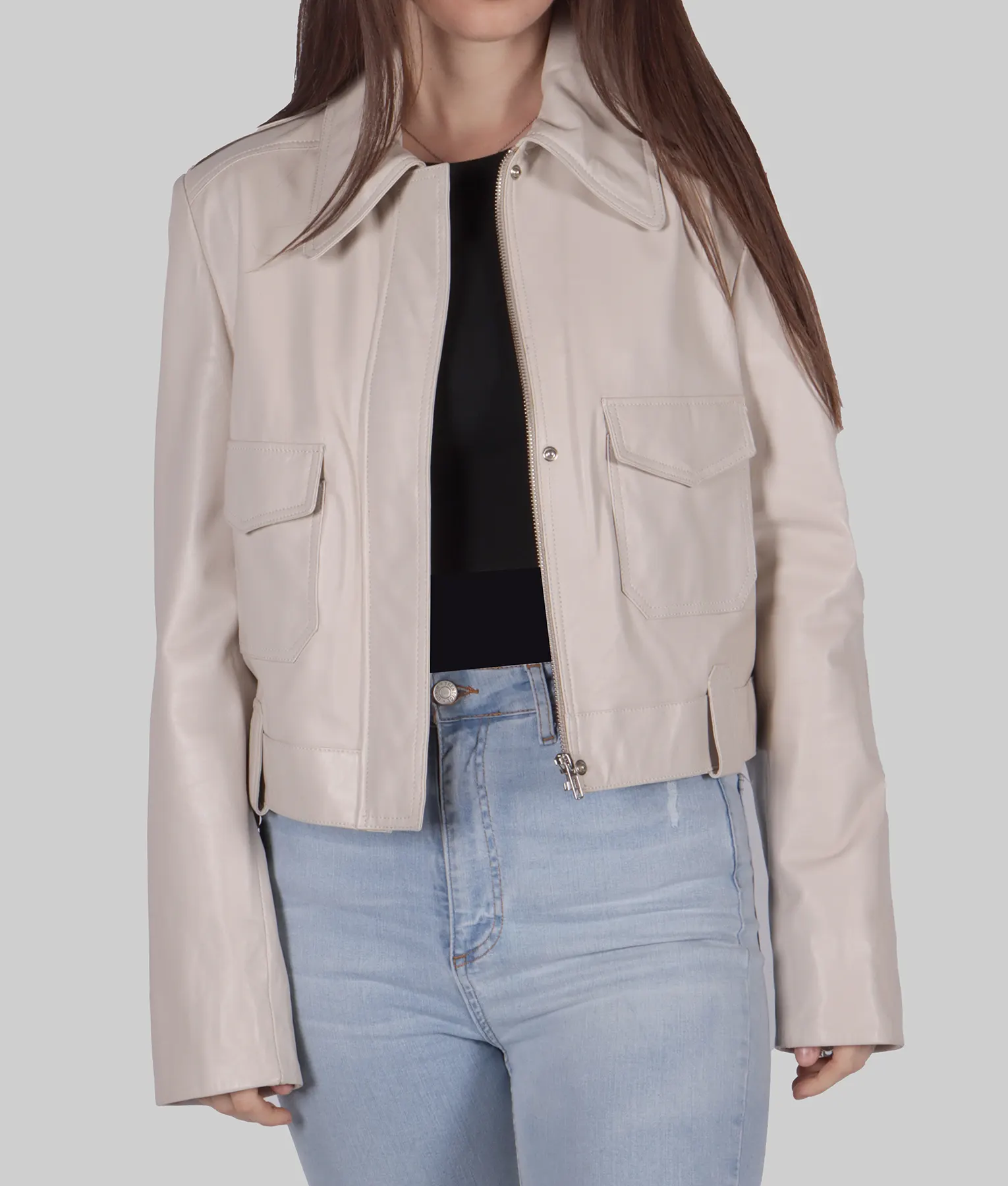Anne Womens White Leather Jacket | NYC Jackets