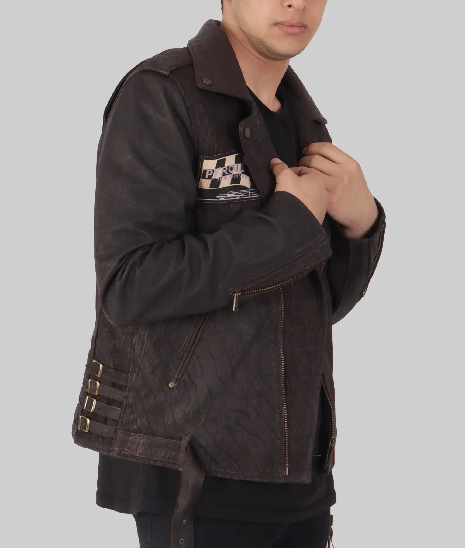 Chuck Mens Brown Distressed Biker Leather Jacket | NYC Jackets