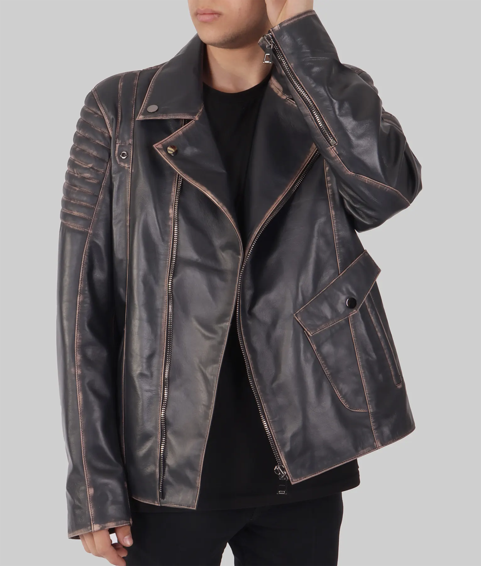 Dave Mens Brown Distressed Biker Leather Jacket | NYC Jackets