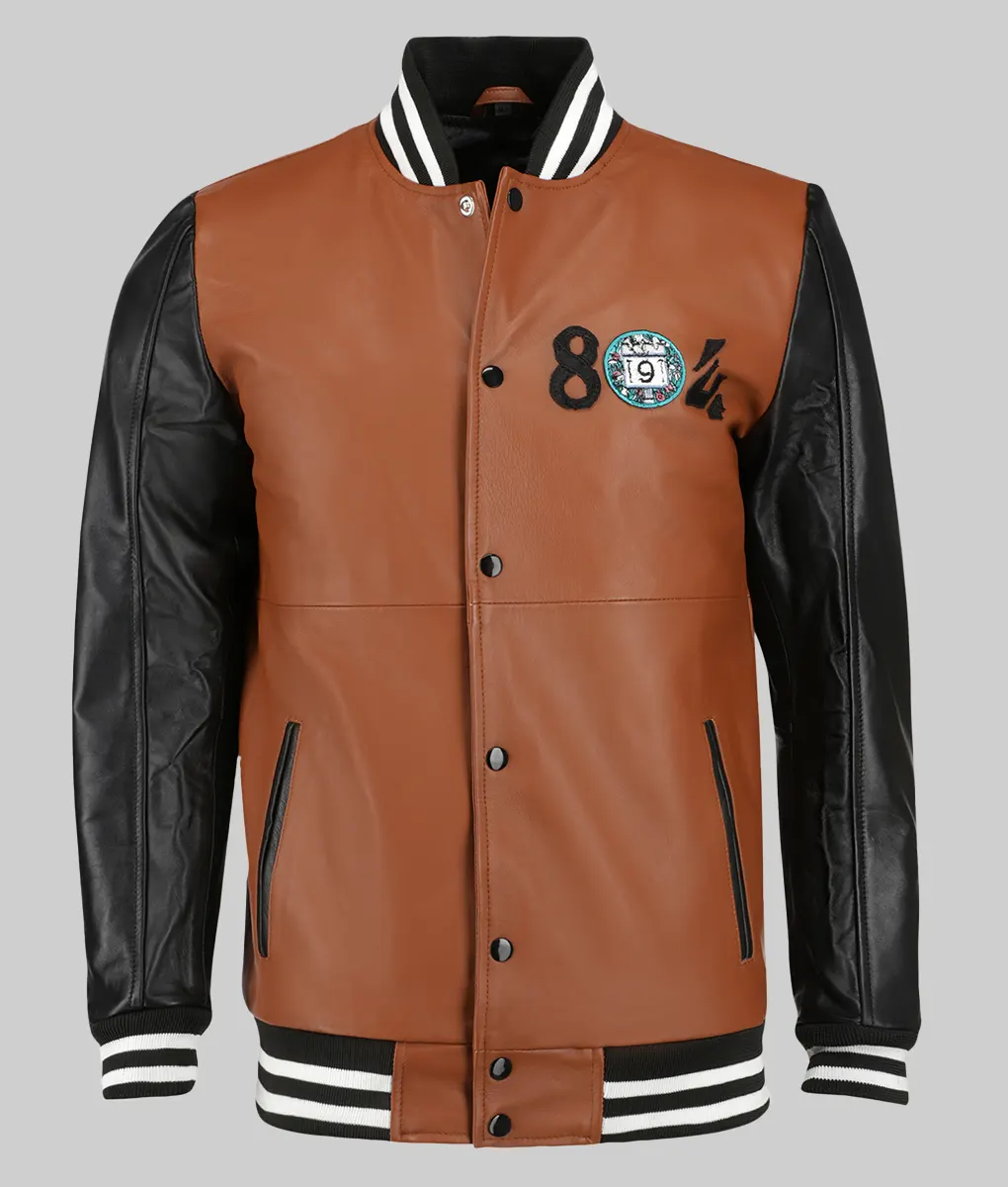 Edge Men's 804 Brown&Black Leather Varsity Jacket | NYC Jackets