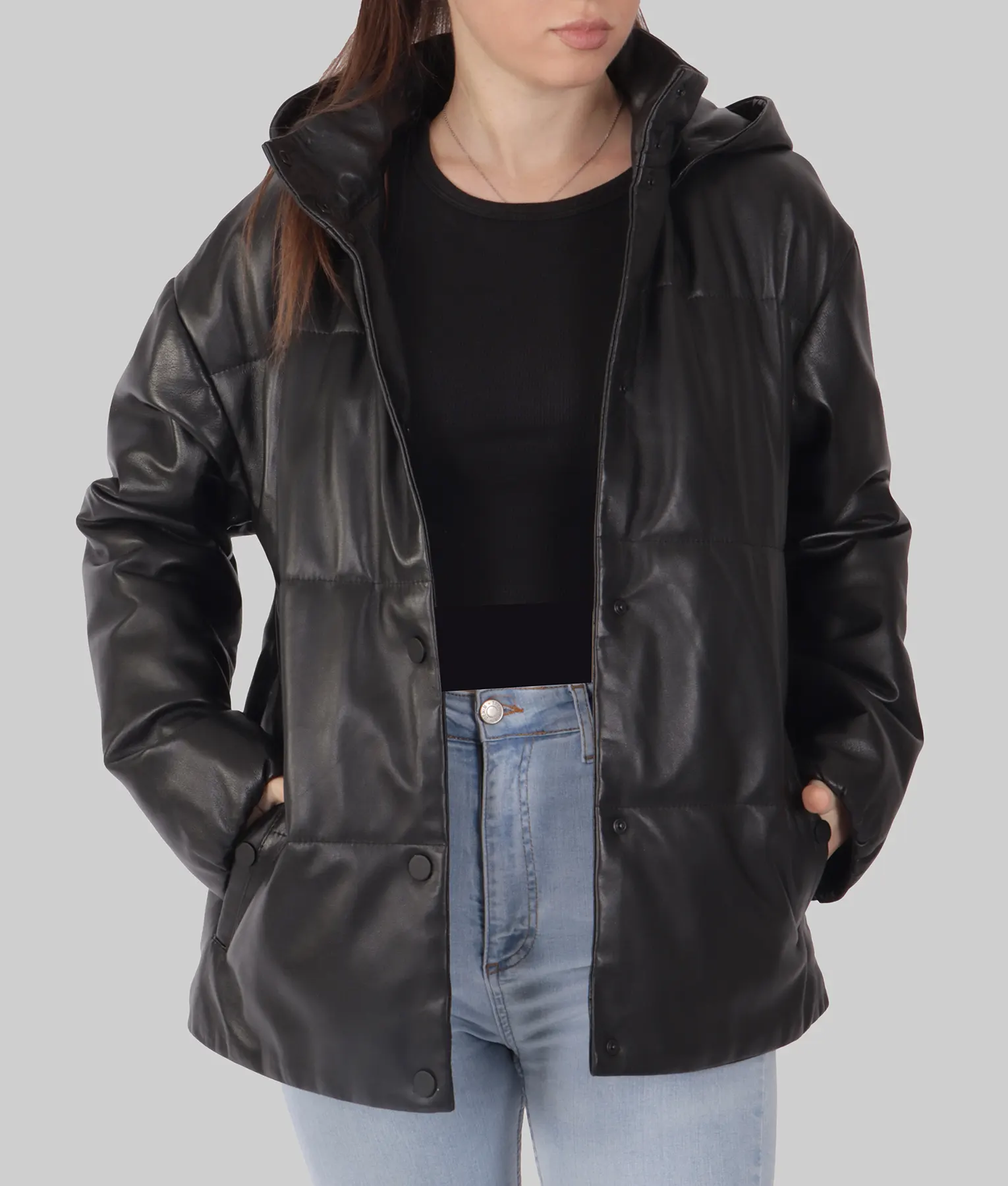Lisa Womens Black Hooded Leather Jacket | NYC Jackets