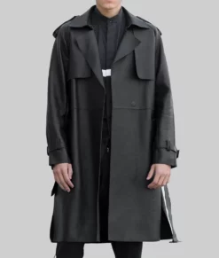 Raymond Men's Black Leather Trench Coat | NYC Jackets