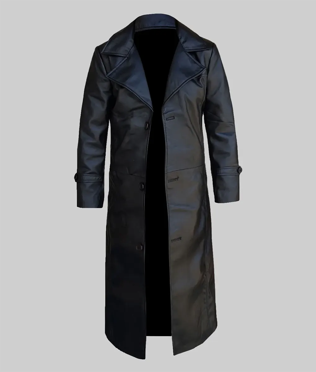Zen Men's Black Leather Trench Coat | NYC Jackets