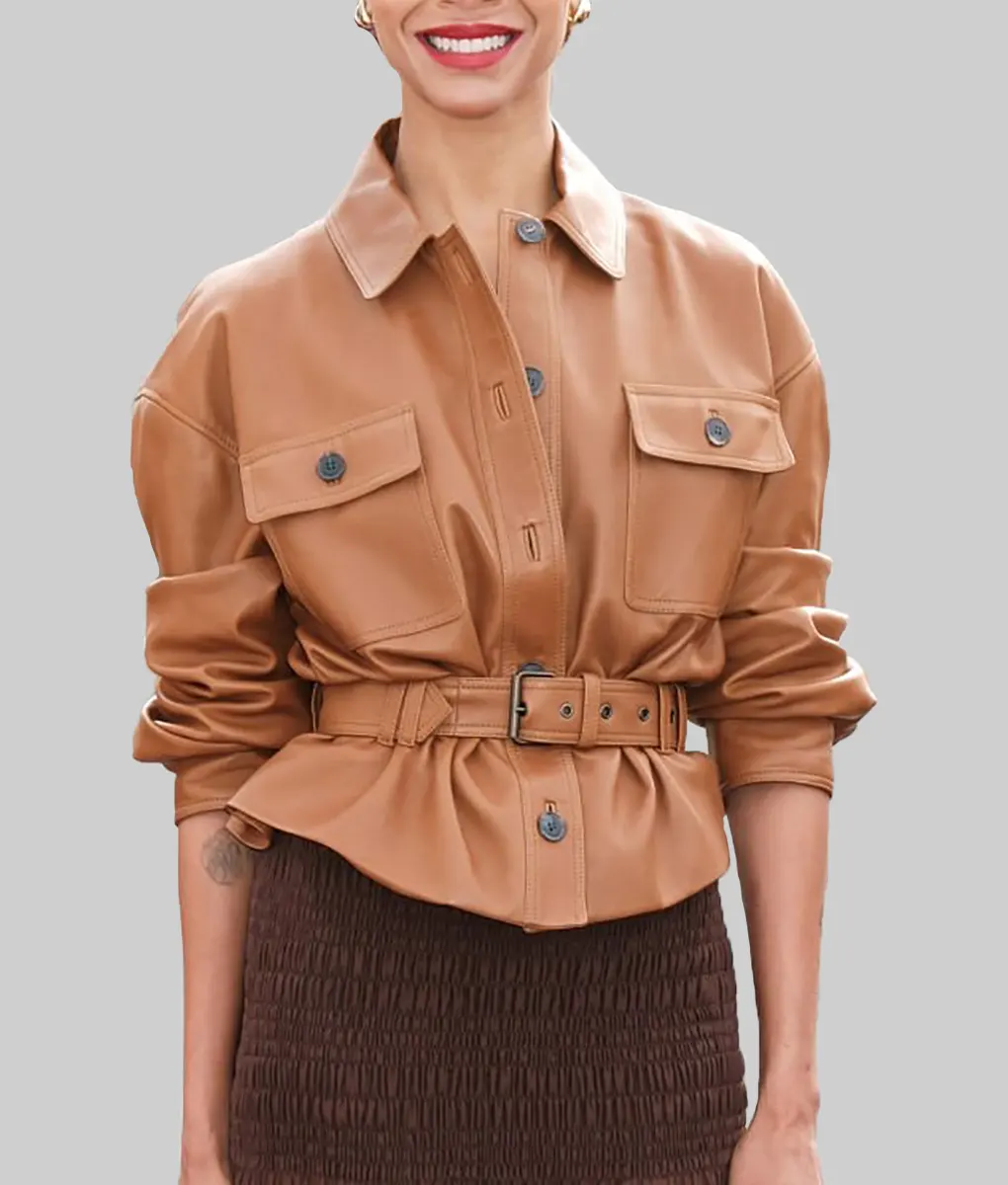 Zoe Saldana Brown Cropped Leather Jacket | NYC Jackets