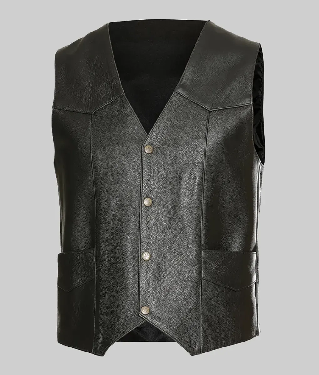 Andy Biersack Black Leather Vest | NYC Jackets