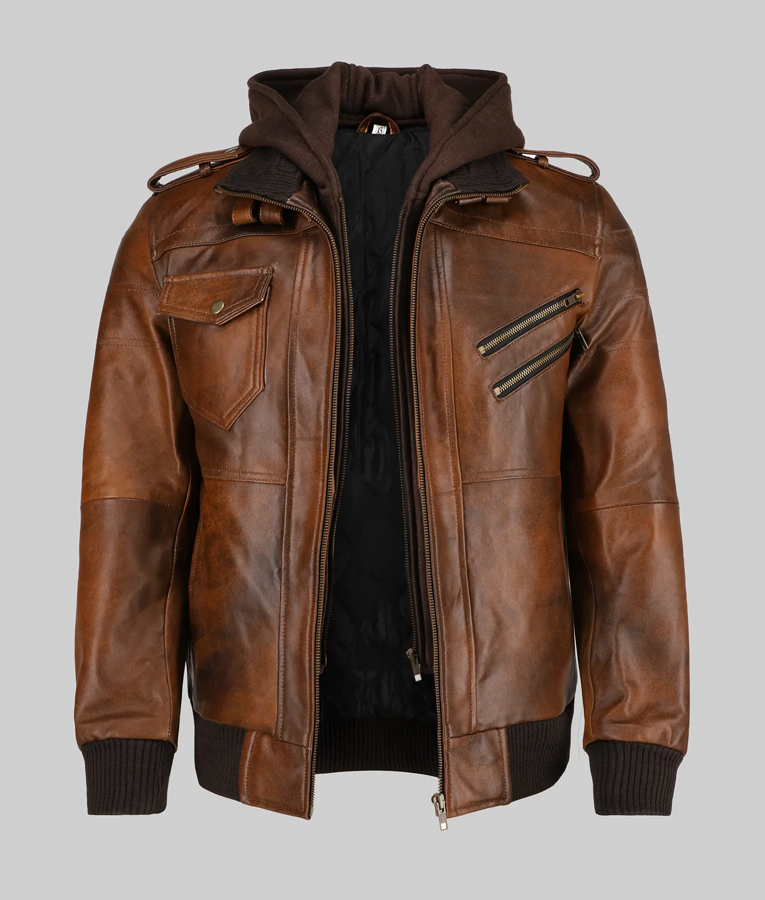 Christian Men's Brown Hooded Biker Leather Jacket | NYC Jackets